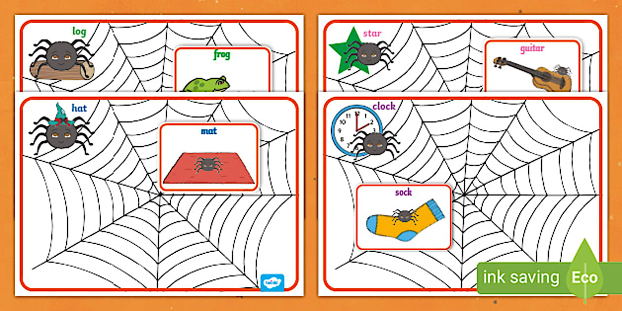 Spiders and Webs Rhyming Word Activity - Twinkl