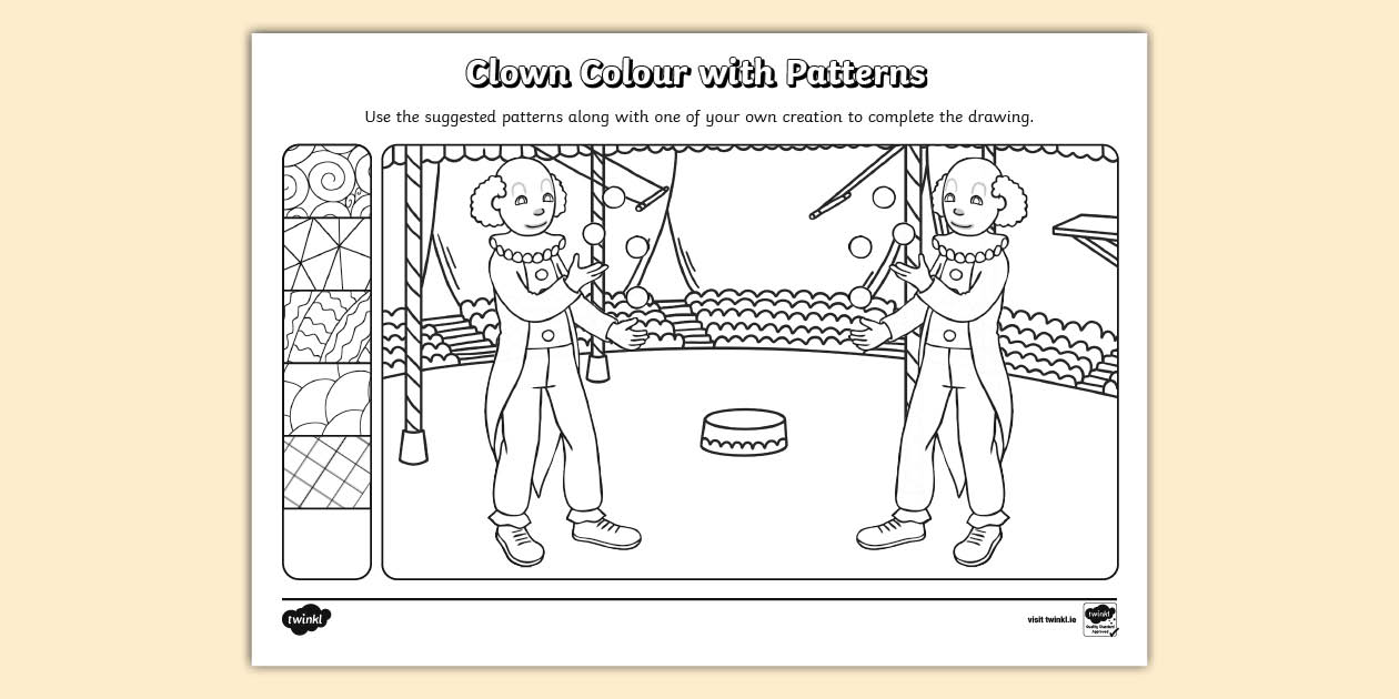 Clown Colour With Patterns Activity (teacher made) - Twinkl