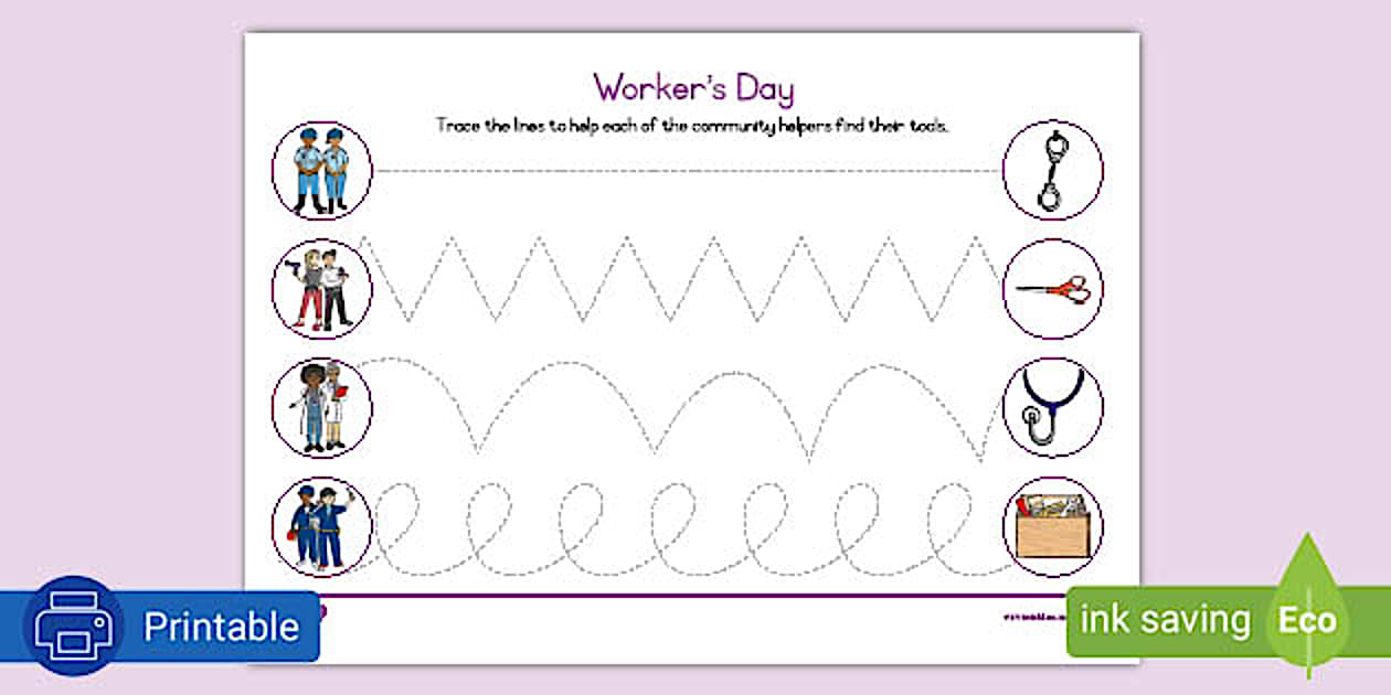 Worker's Day Pencil Control (teacher made) - Twinkl
