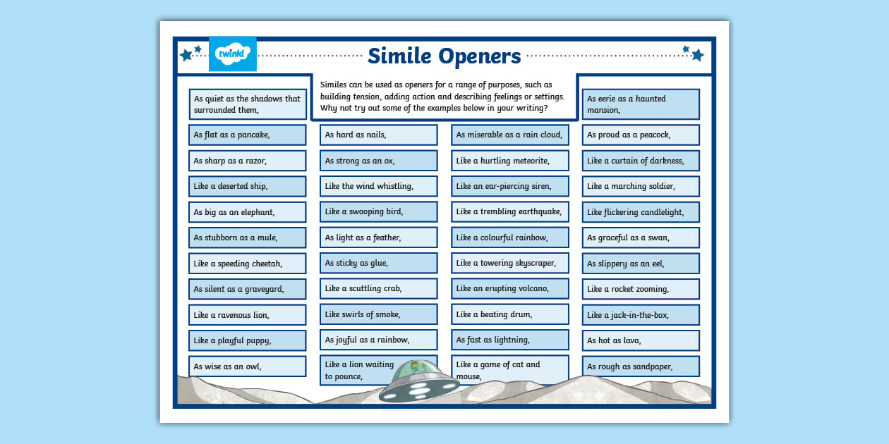 Simile Openers Word Mat (teacher made) - Twinkl