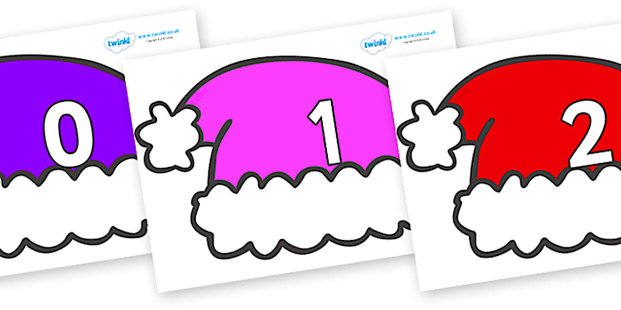 Numbers 0-31 on Santa Hats