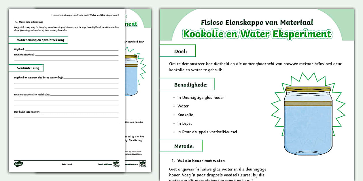 Slaaiolie en Water Eksperiment (Lehrer gemacht) - Twinkl