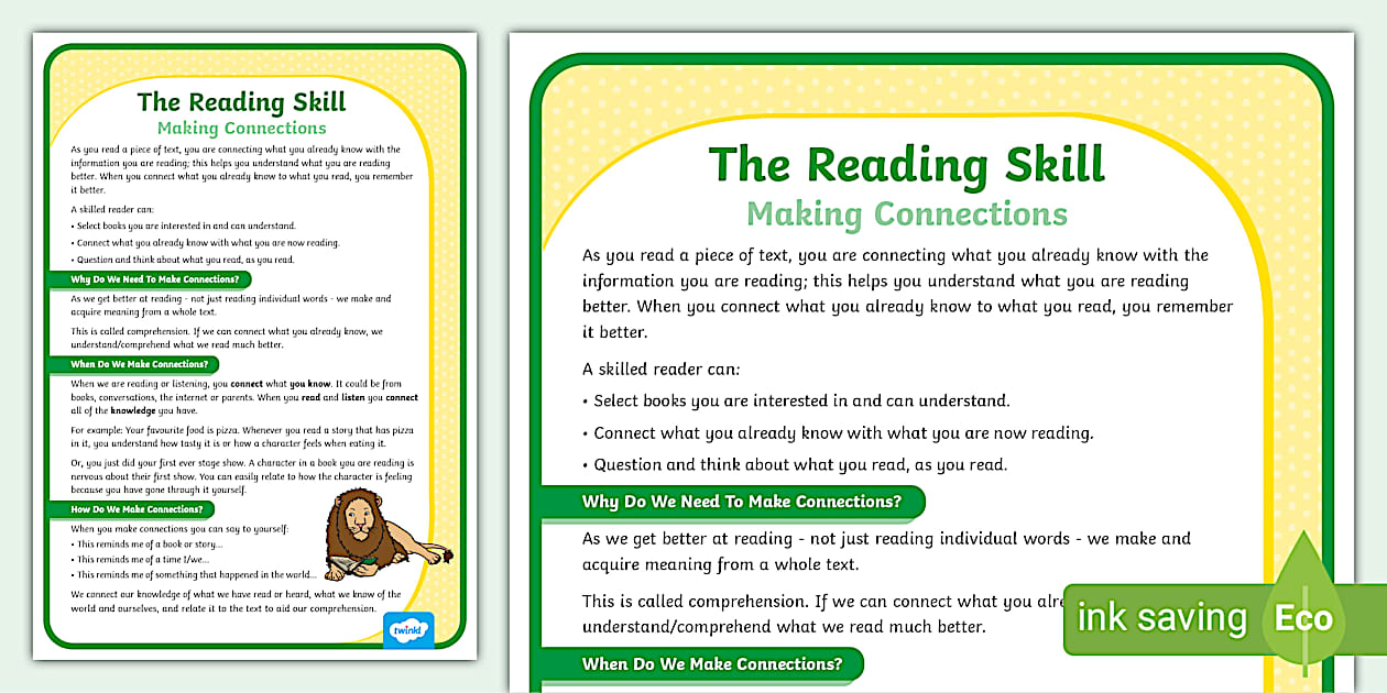 Reading Comprehension Skills: Making Connections Poster (Year 3-4)