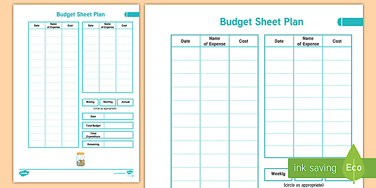 Home Educator Budget Sheet Plan (teacher made) - Twinkl