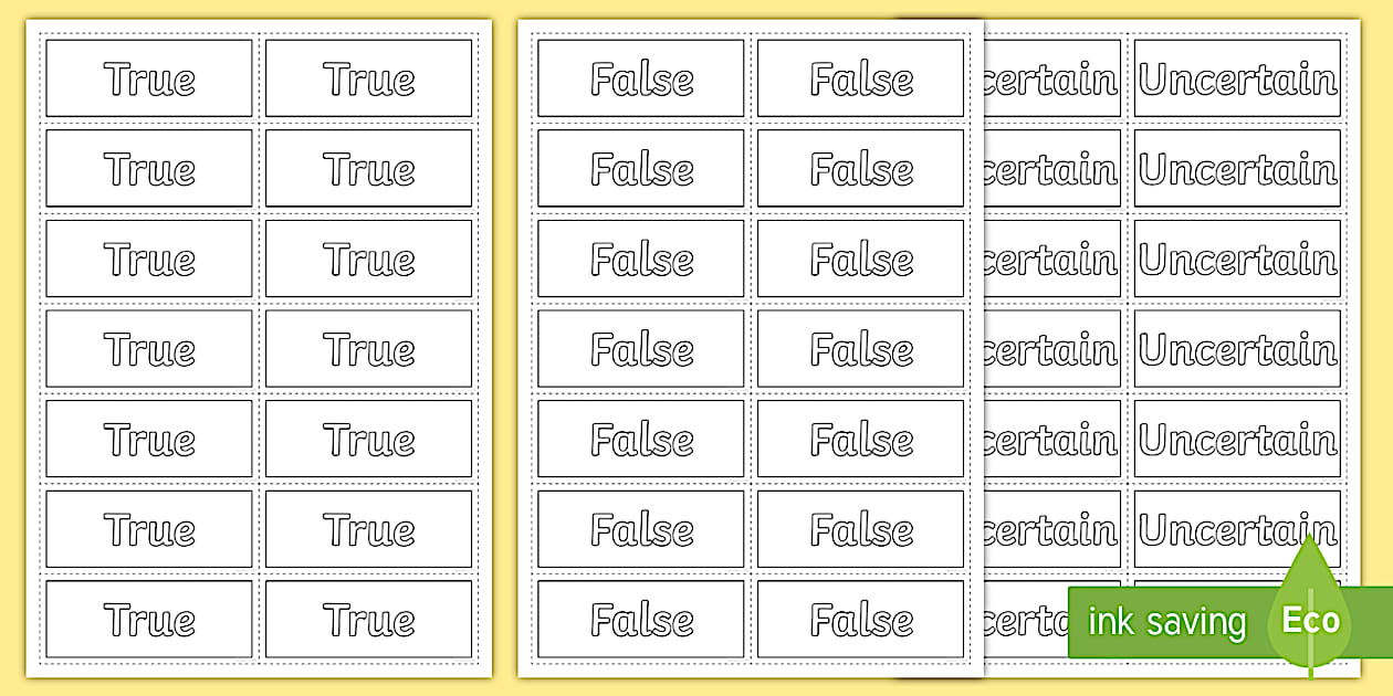 True, False and Uncertain Flashcards (teacher made) - Twinkl