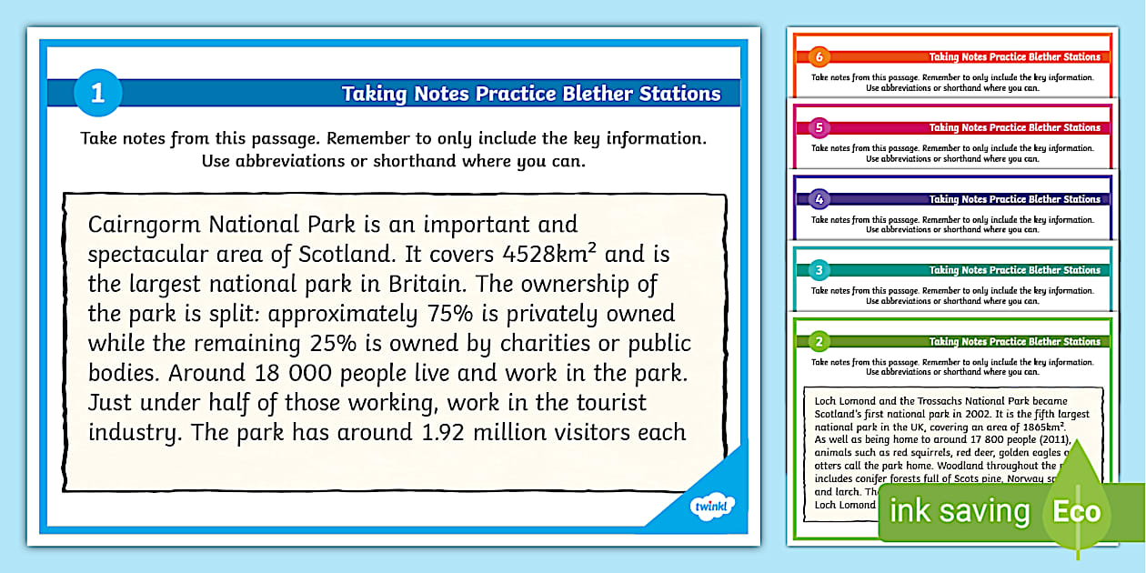 Taking Notes Practice Blether Stations (teacher made)