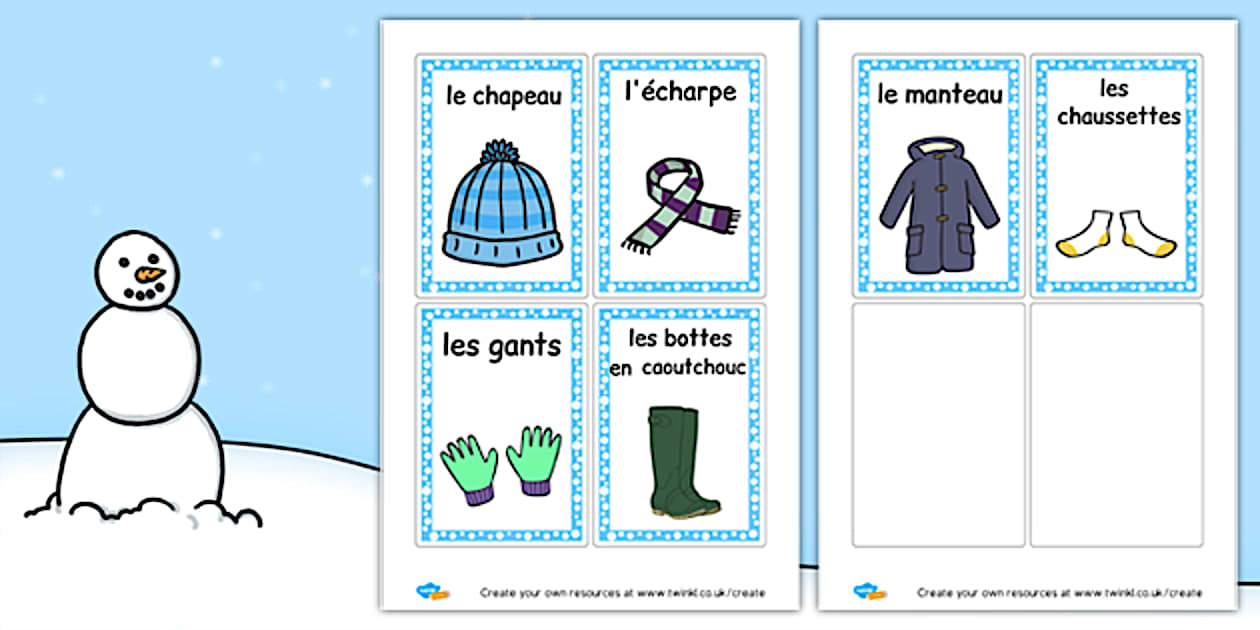 Winter clothes in French - Winter Clothes Labels French
