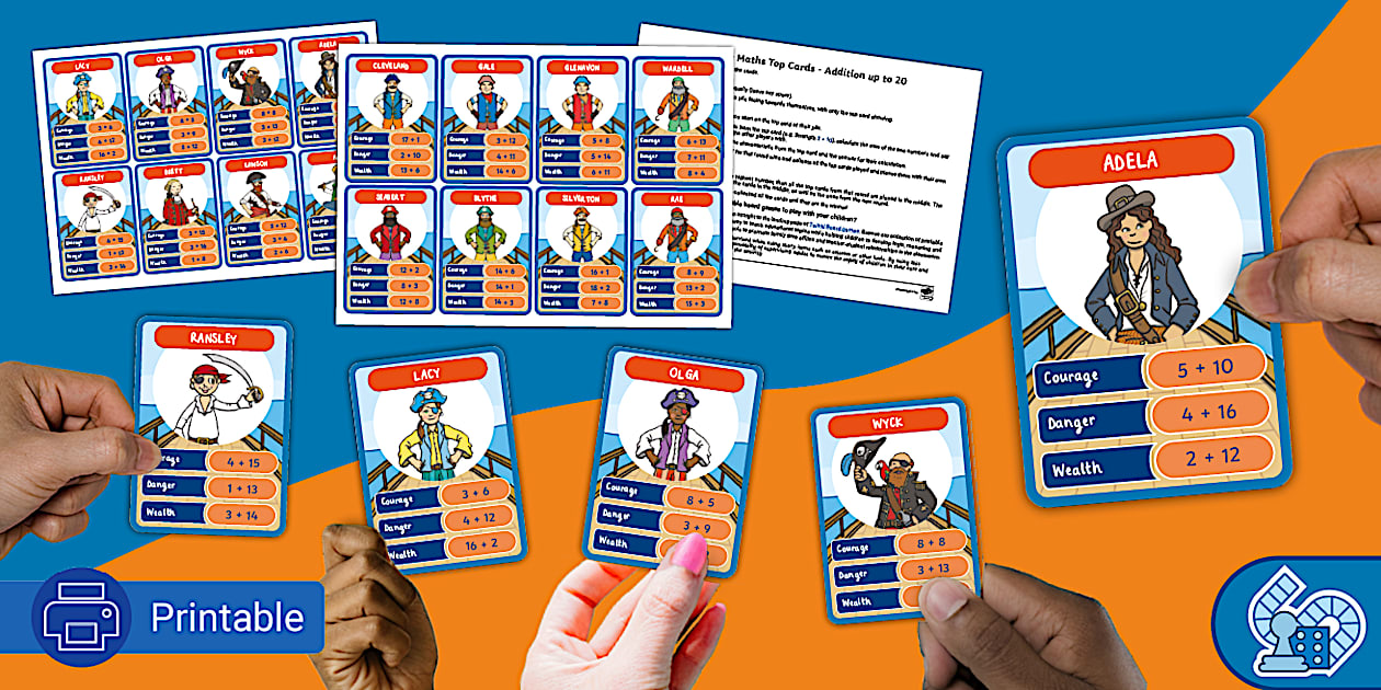 Pirates Addition up to 20 - KS1 Top Cards (teacher made)