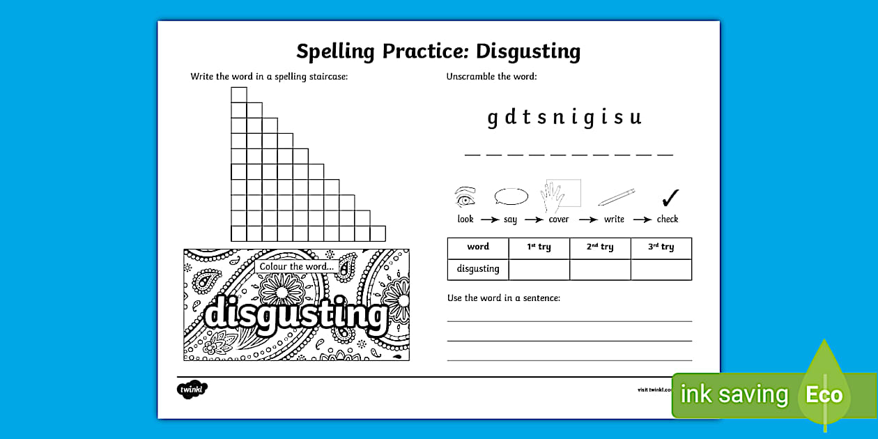Disgusting Spelling Practice Worksheet (teacher made)