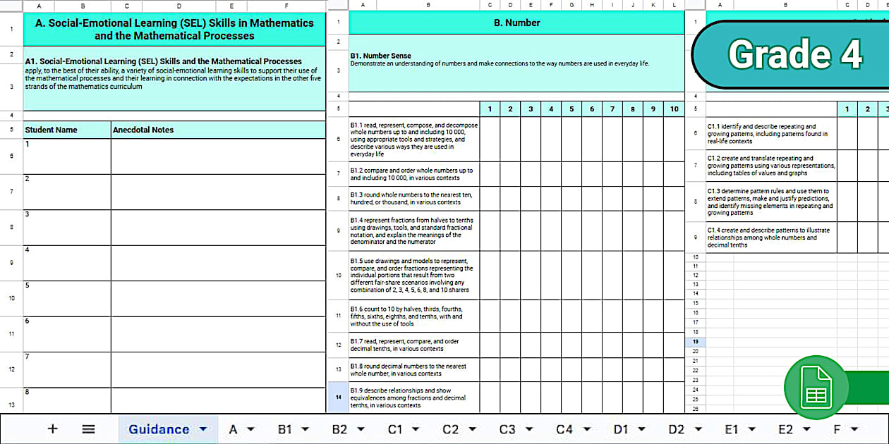 Ontario Junior Grade 4 Math Editable Recording Sheet