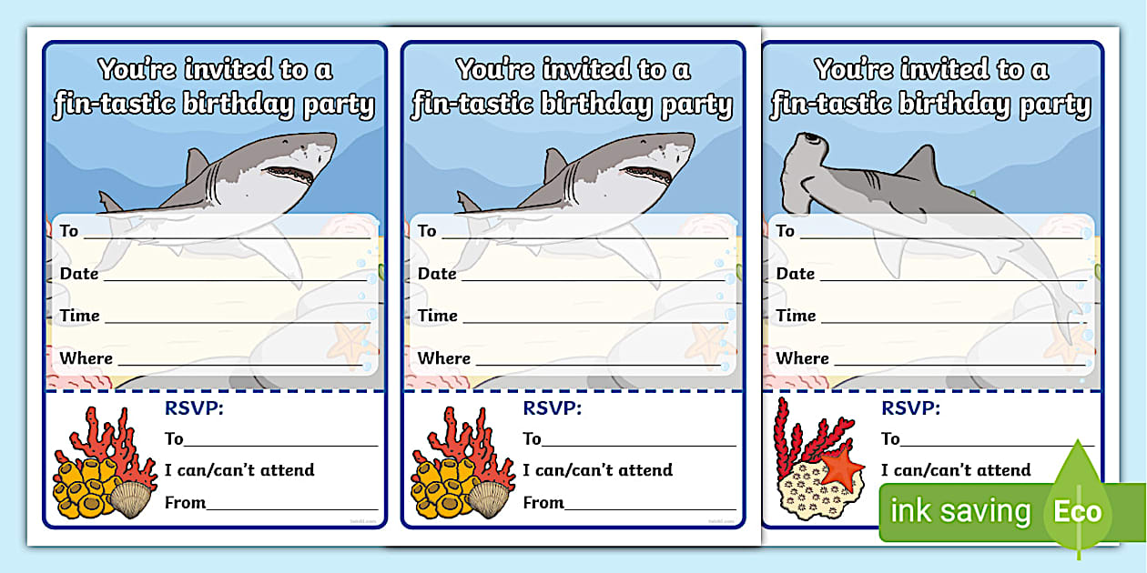 Shark Themed Party Invitations | Twinkl | Party | KS1