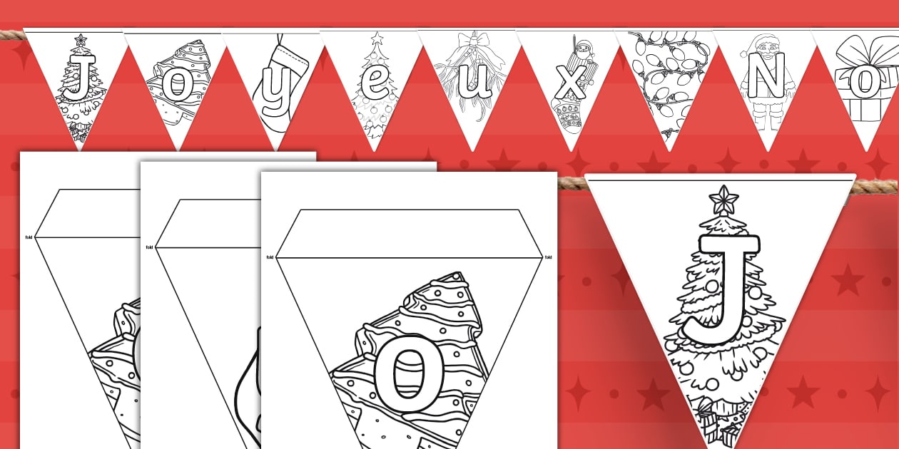 Guirlande de fanions à colorier : Joyeux Noël - Twinkl