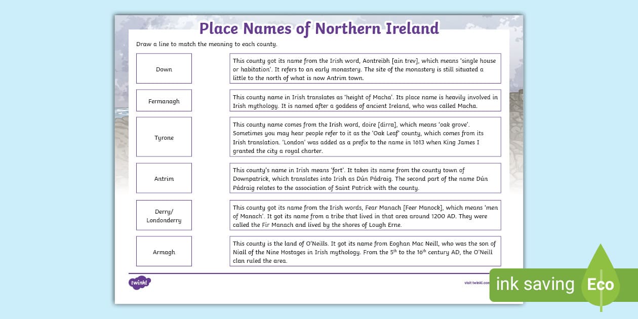 NI County Place Name Matching Activity (teacher made)