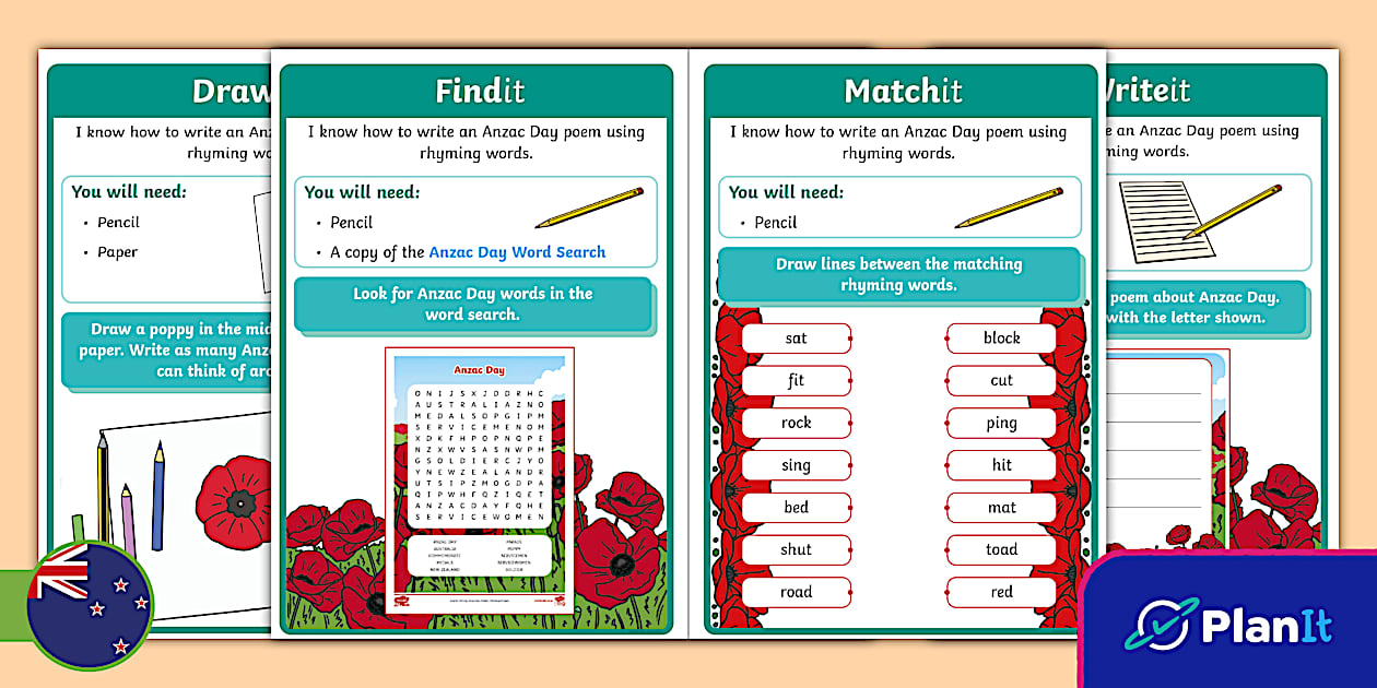 Phase 1 Writing Anzac Day Poetry ChallengeIt Cards