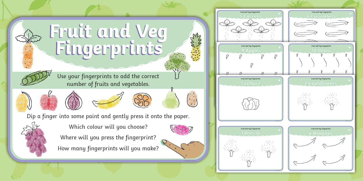 Numbers to 20 Fruit and Veg Fingerprints Activity Cards