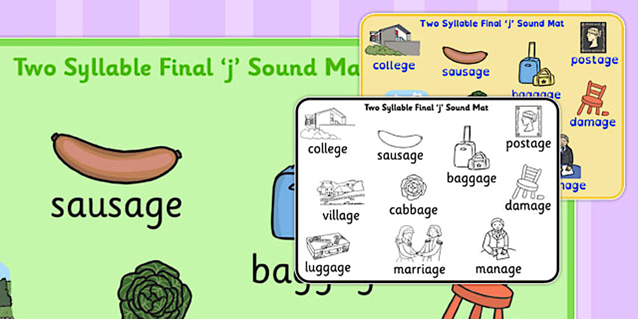 Dyslexic Two Syllable Final 'J' Sound Word Mat - Twinkl