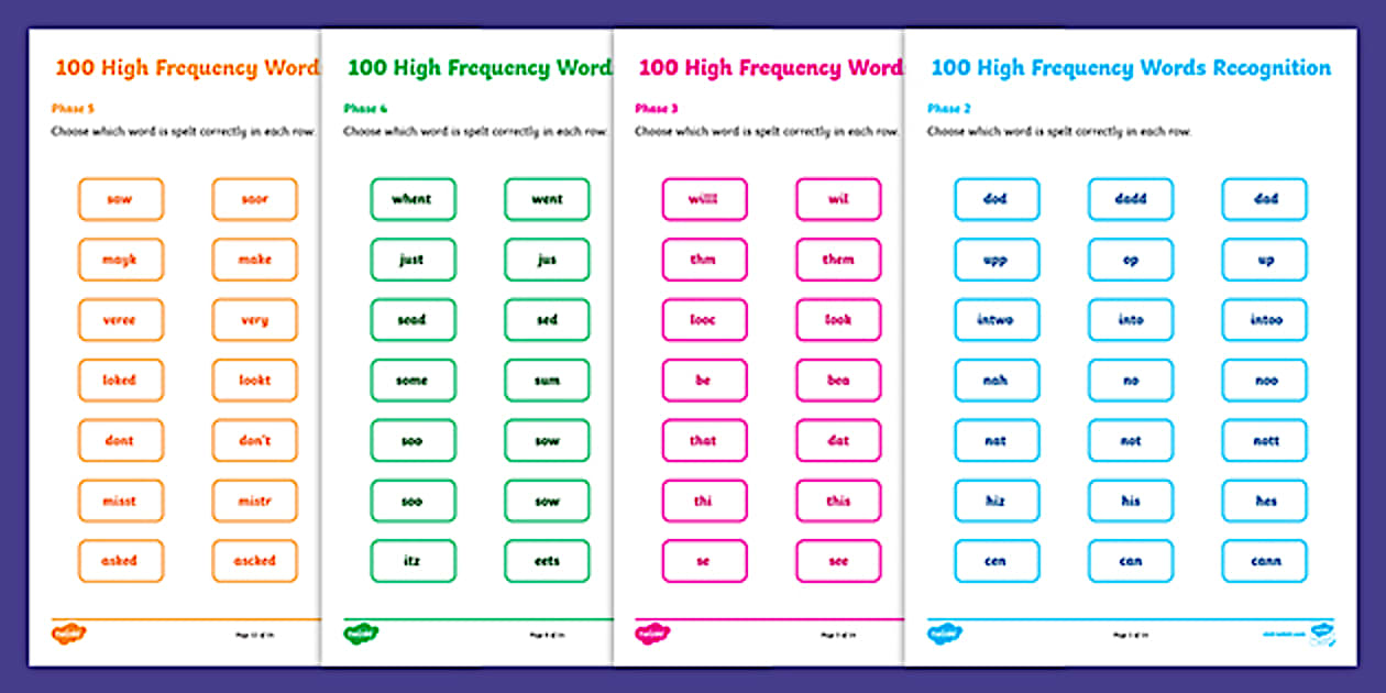100 High Frequency Words Recognition Worksheet - Twinkl