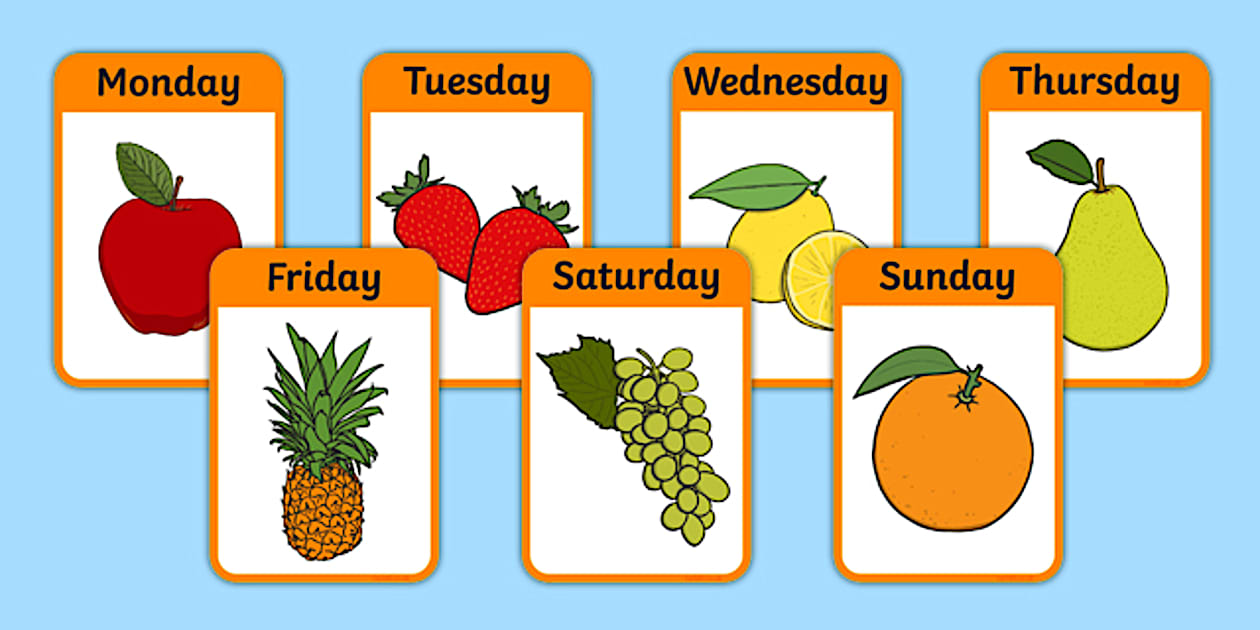 👉 Days of the Week on Fruit Flash Cards (teacher made)