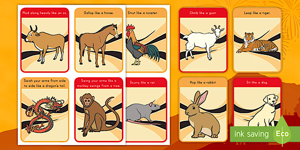 Chinese Zodiac Movement Cards | Chinese New Year | Twinkl