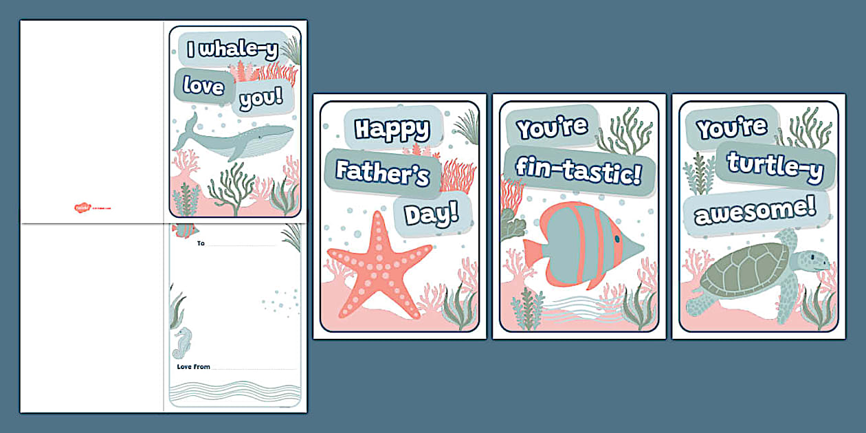 Under the Sea Themed Father's Day Cards - Twinkl - Family