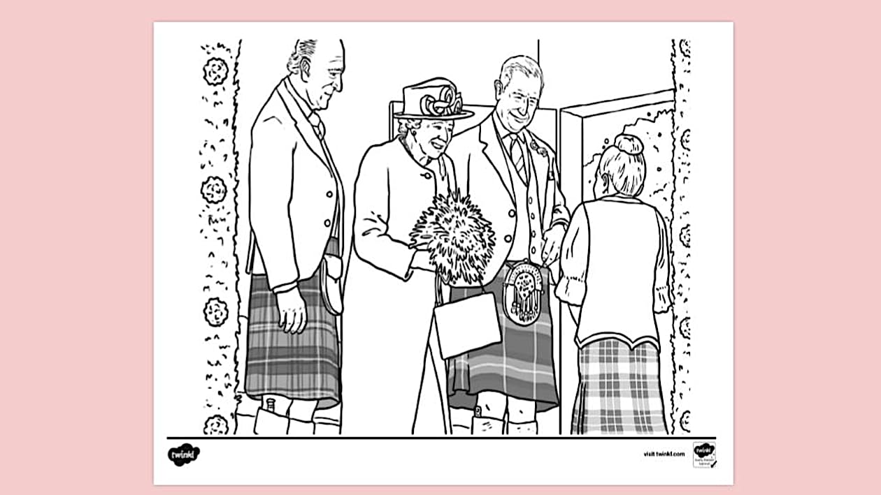 The Royal Family at Braemar Colouring | Colouring Sheets