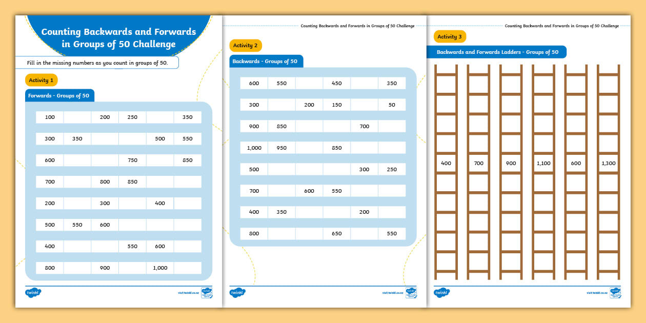 Counting Backwards and Forwards in Groups of 50 Challenge