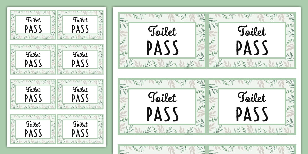 Muted Botanical Themed Toilet Pass Cards (teacher made)