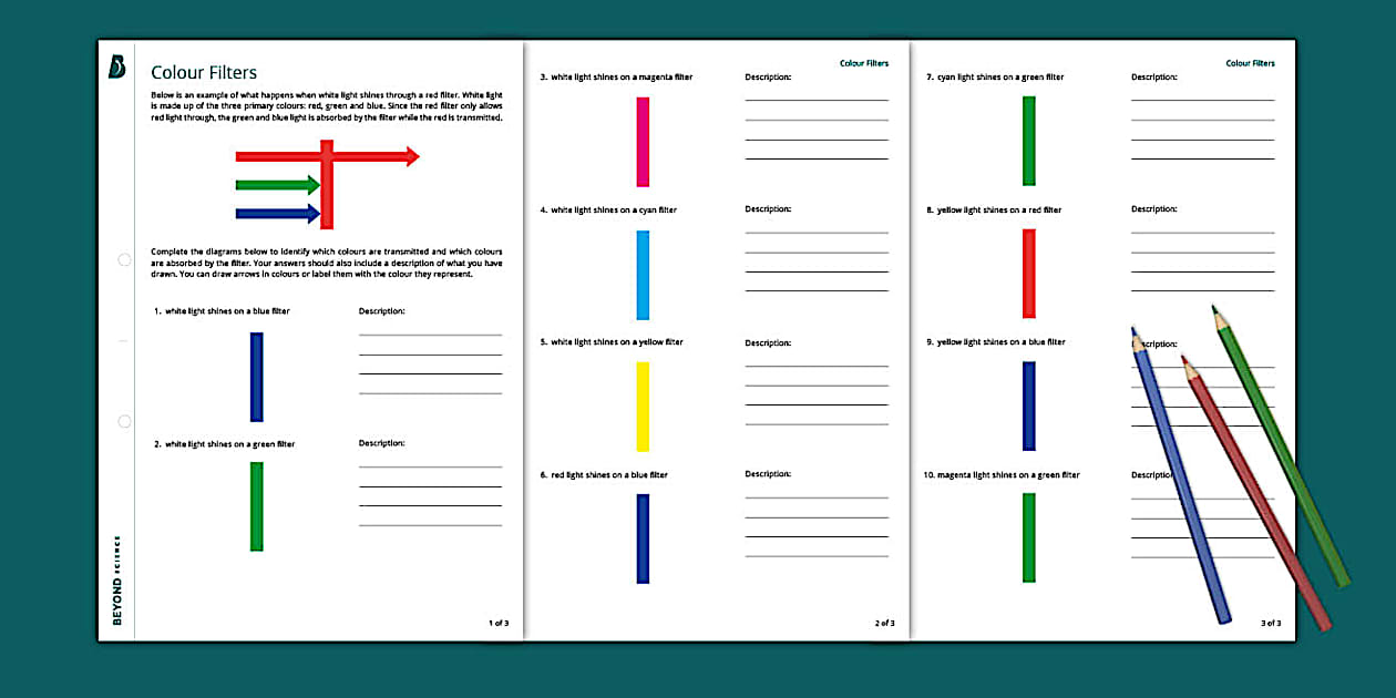 Colour Filters Worksheet | Science | Beyond - Twinkl