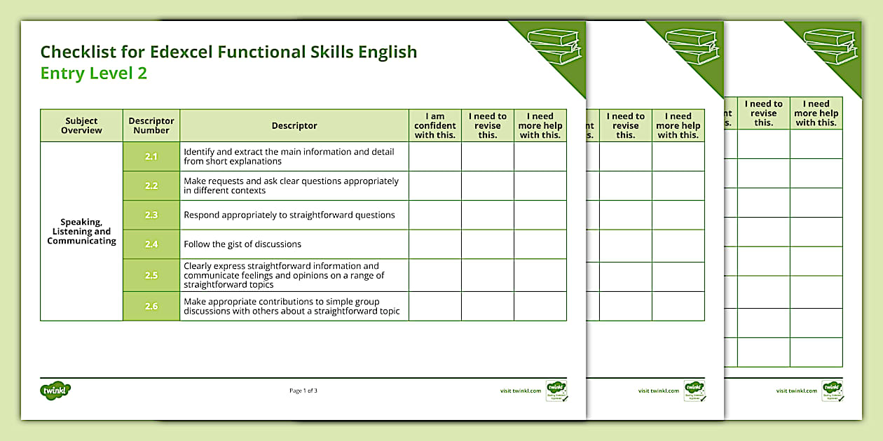 English FS Entry Level 2 Checklist (Teacher-Made) - Twinkl