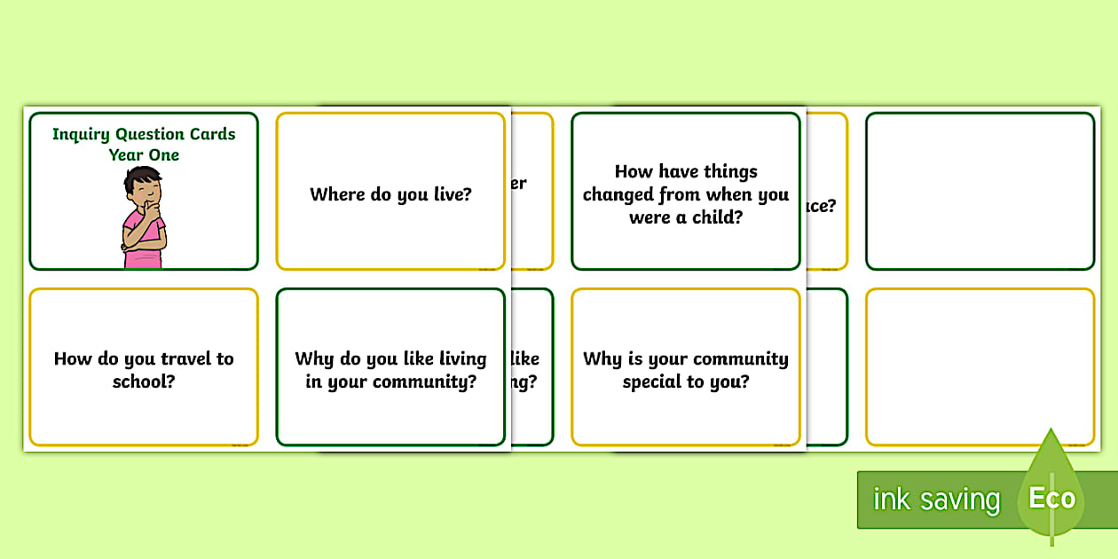 Black and White Year One Inquiry Questions Question Cards