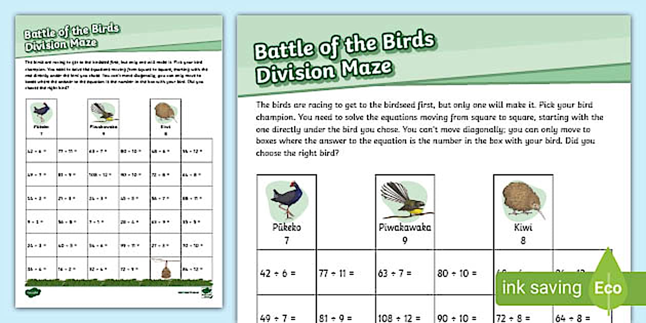 Battle of the Birds Division Maze (Teacher-Made) - Twinkl