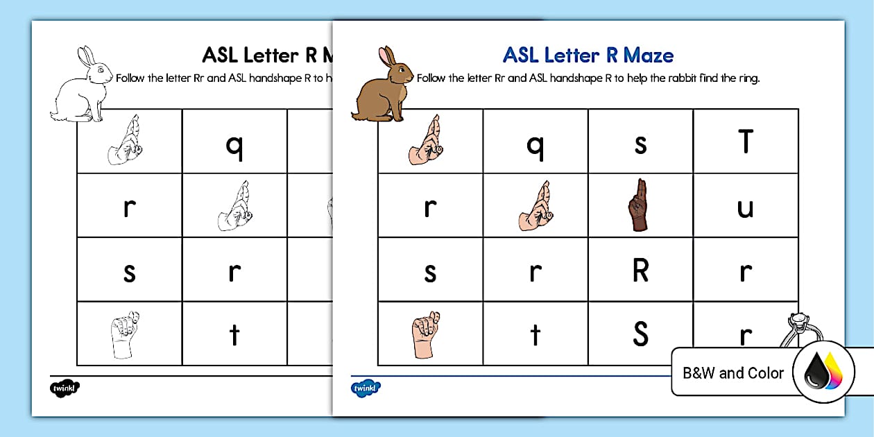 R in ASL Maze Worksheet | Resource | Twinkl USA - Twinkl