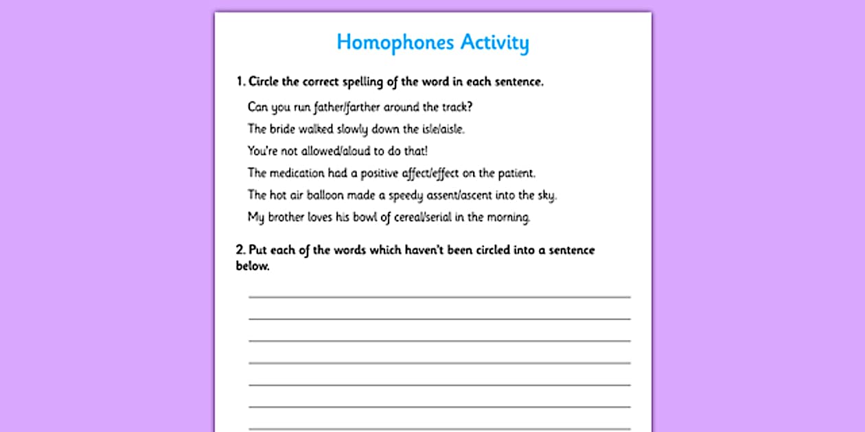 Homophones Activity (teacher made) - Twinkl