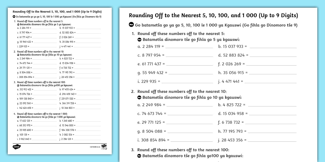 Rounding Off to the Nearest 5, 10, 100 and 1 000 - Sepedi