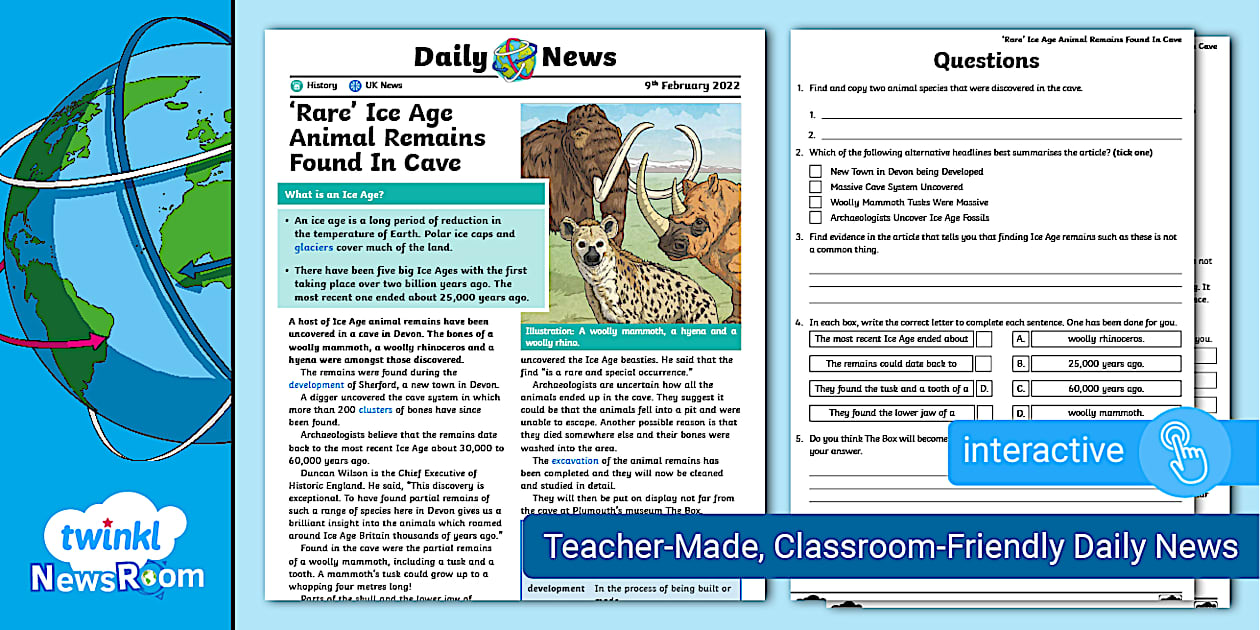 Daily NewsRoom Article: Ice Age Animal Remains Found In Cave