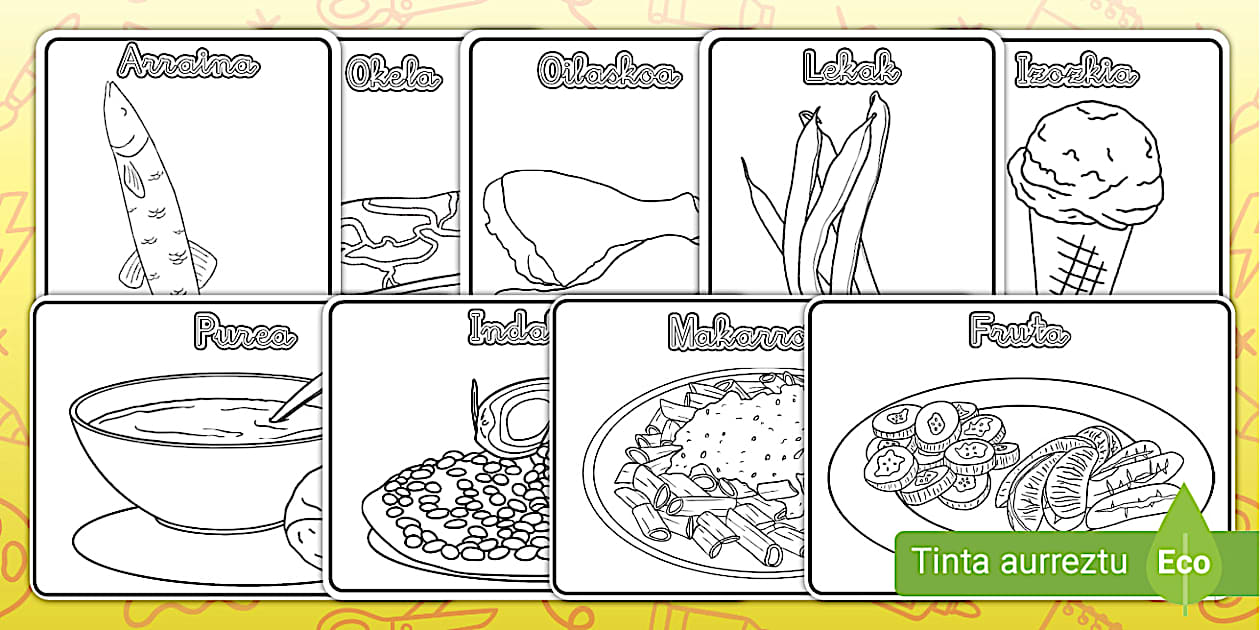 Koloreztatzeko orriak: Janaria - Euskera (teacher made)