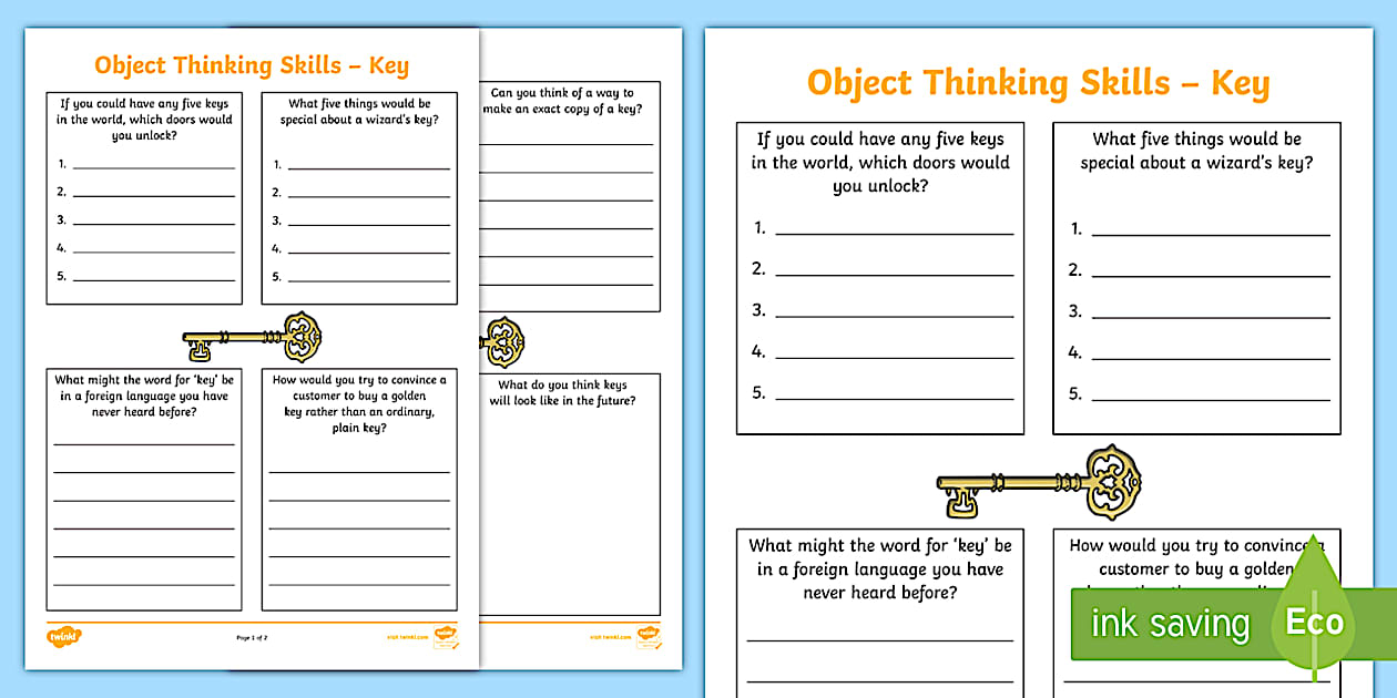 Object Thinking Skills: Key Worksheet / Worksheet - Twinkl