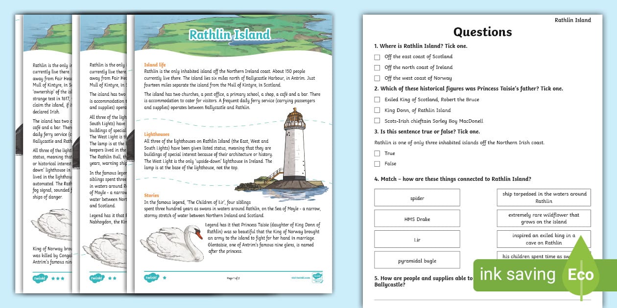 Rathlin Island Differentiated Comprehension Activity