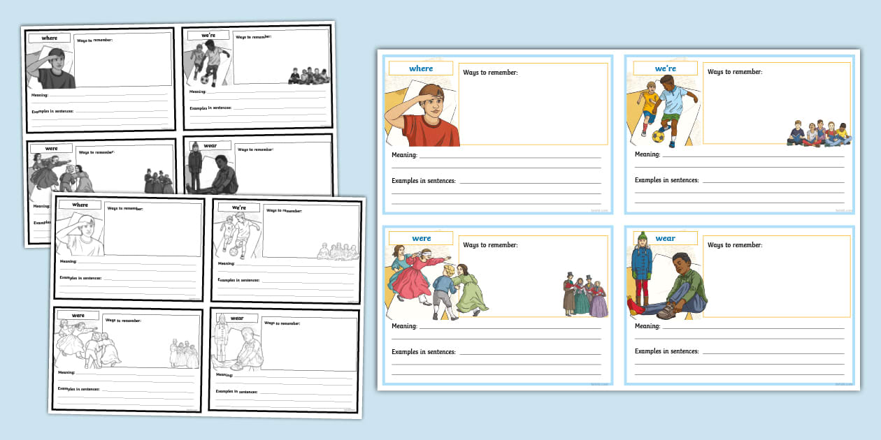 Where, Were, We're and Wear Fact Cards Templates - Twinkl