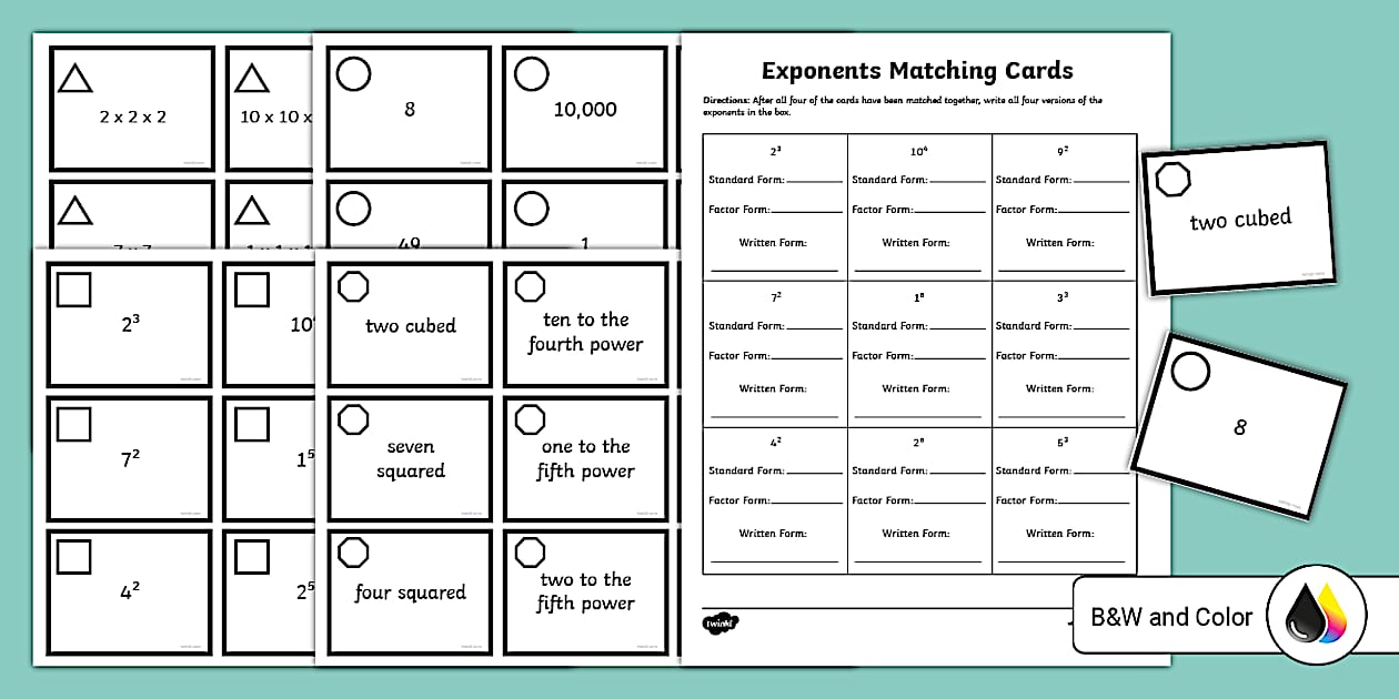 Sixth Grade Exponents Matching Cards (Teacher-Made) - Twinkl