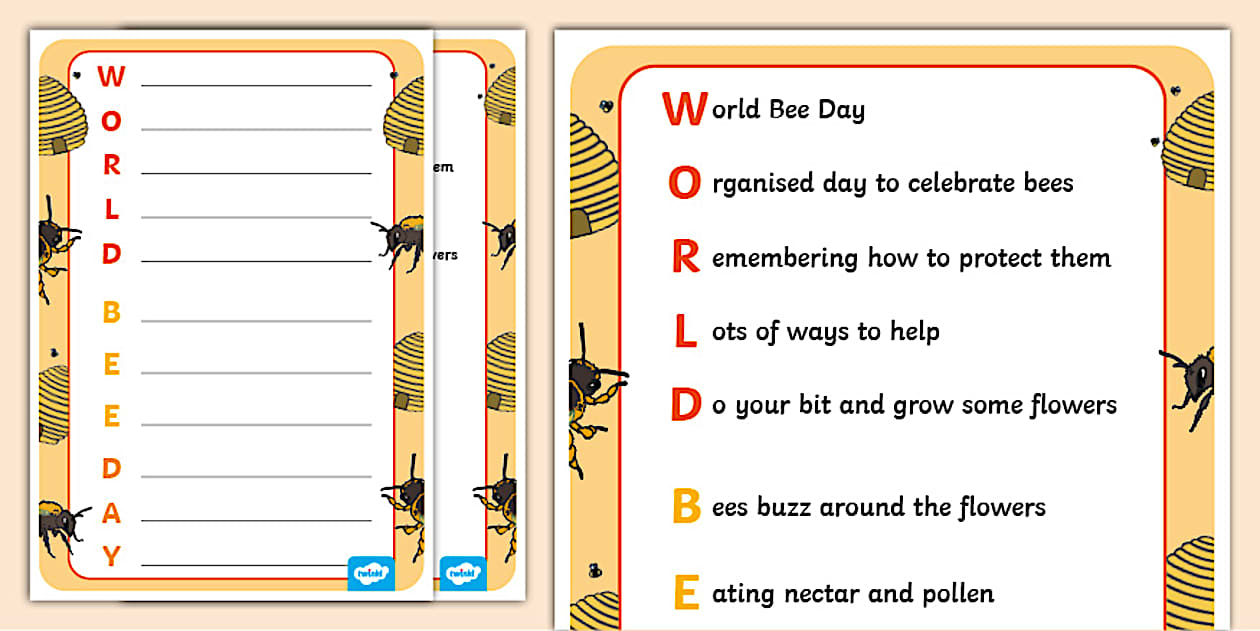 World Bee Day Acrostic Poem Example and Template - Twinkl
