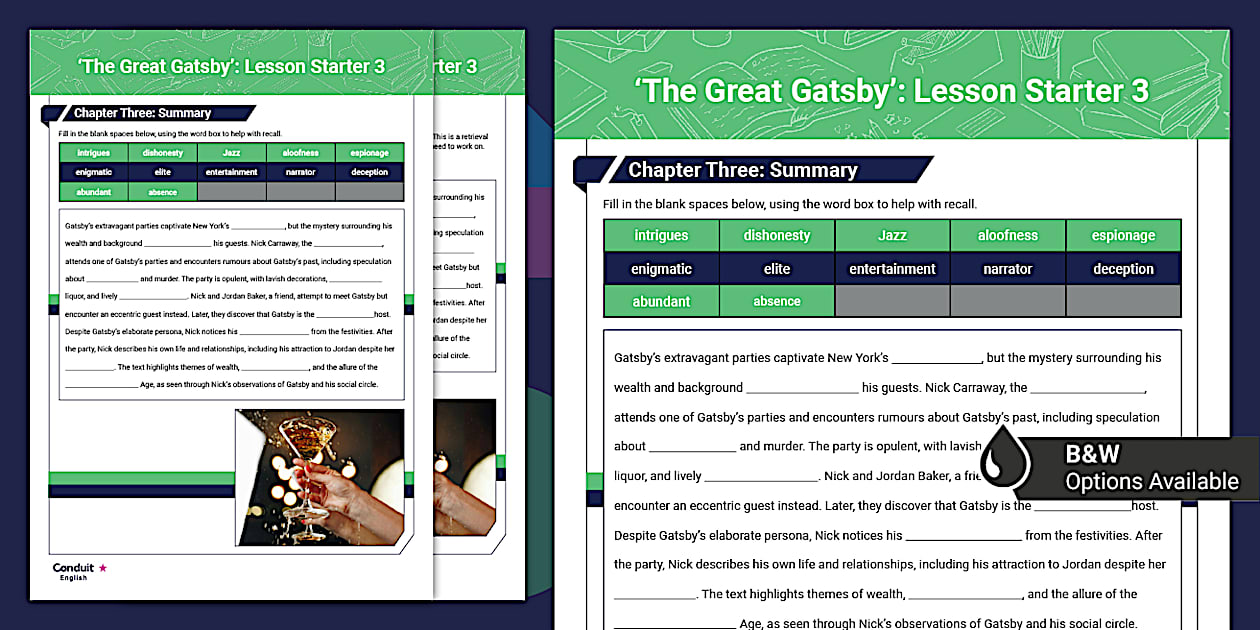 'The Great Gatsby' Lesson Starter 3 (teacher made) - Twinkl