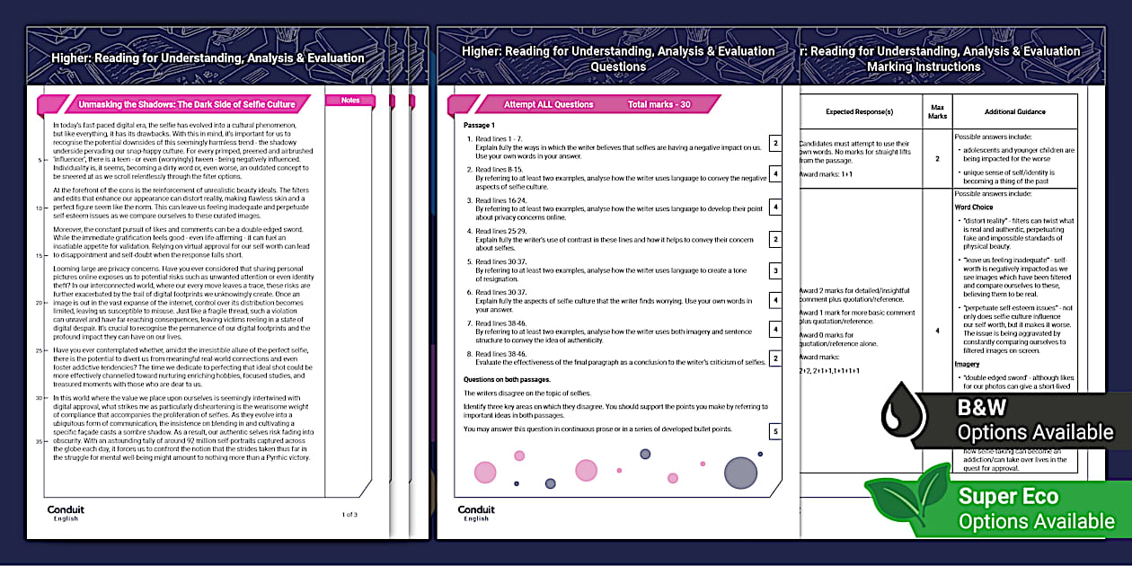 Higher RUAE Practice Paper: Selfies (teacher made) - Twinkl