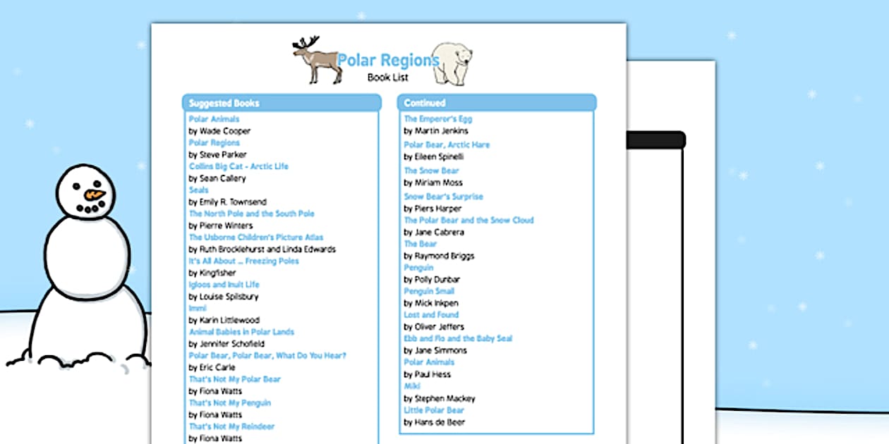 Black and White Polar Regions Book List (teacher made)