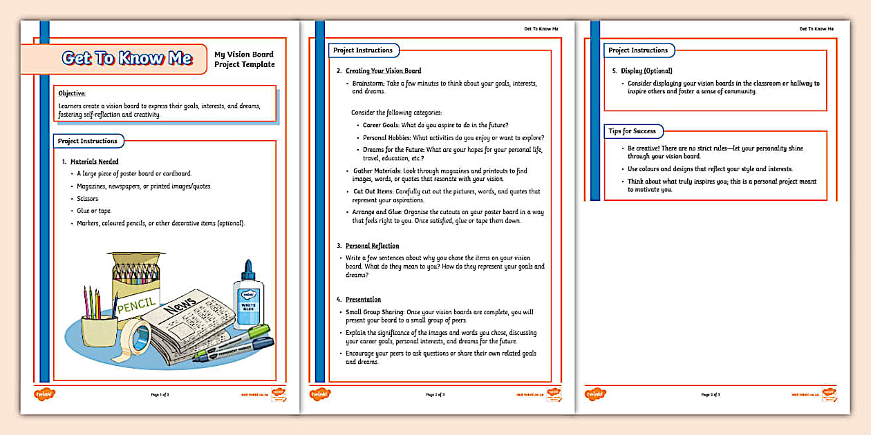 Get to Know Me My Vision Board Project Template - Twinkl