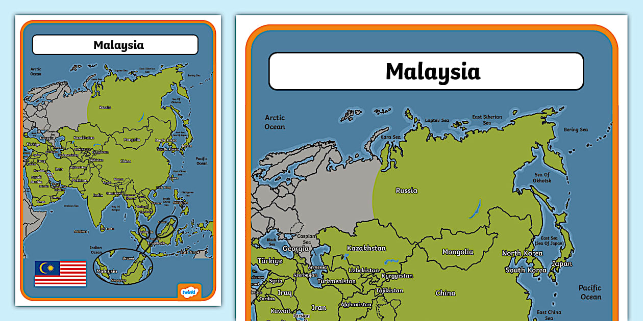 Malaysia on a Map of Asia Display Poster (teacher made)