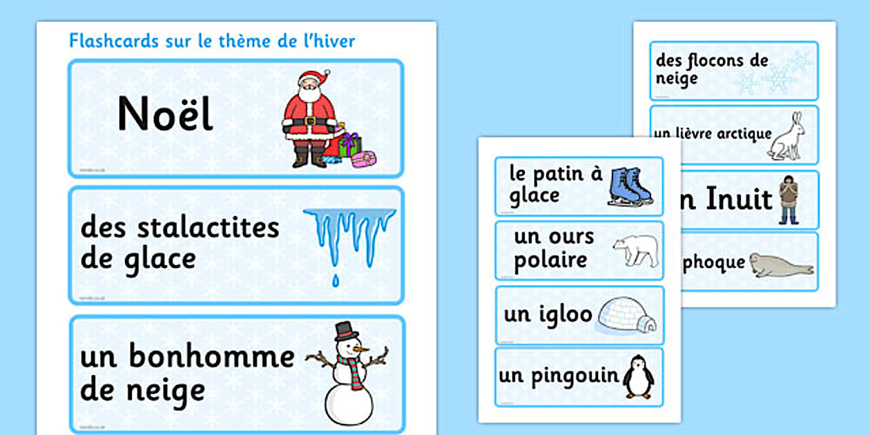 Cartes de vocabulaire sur le thème de l'hiver