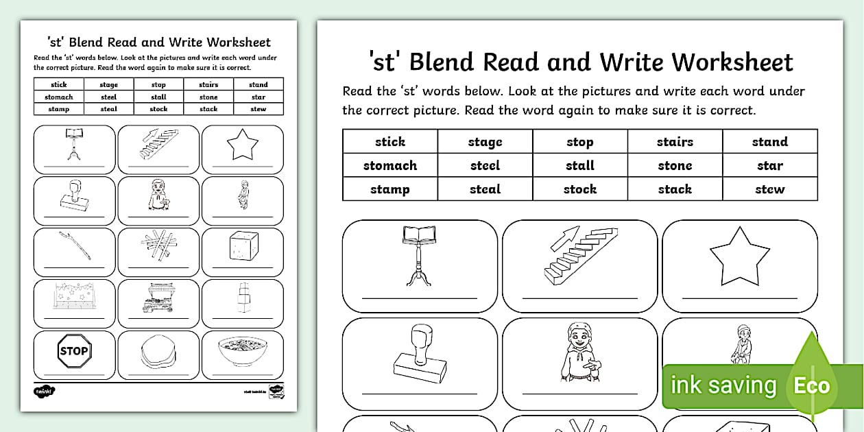 'st' Blend Read and Write Worksheet (teacher made) - Twinkl