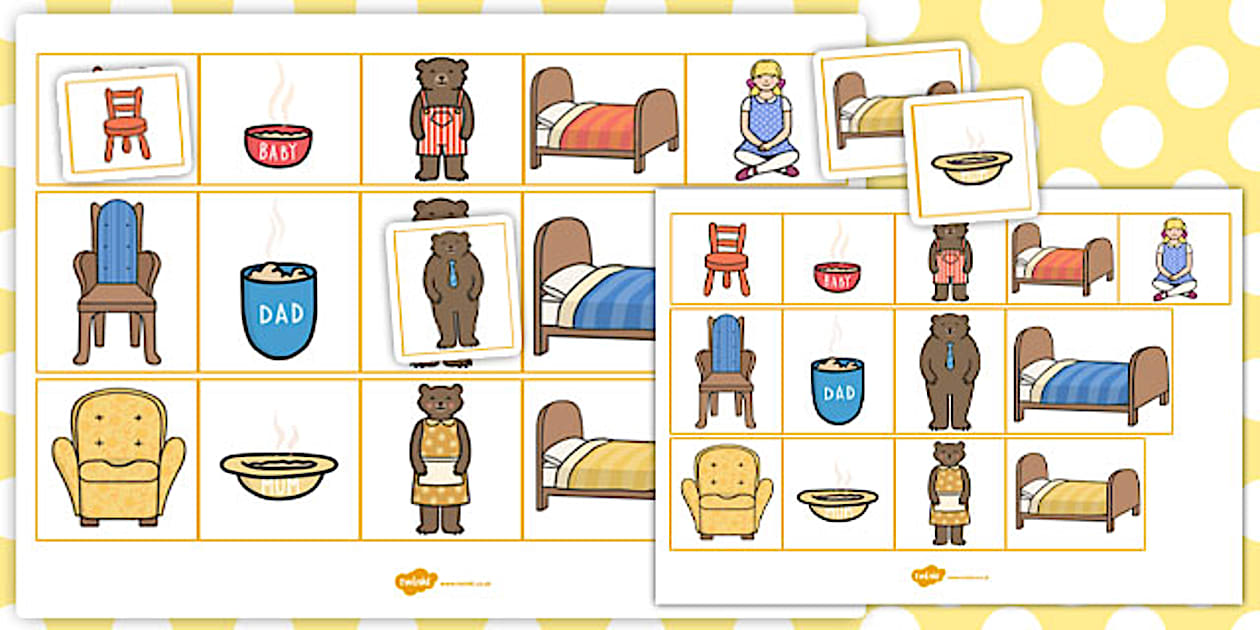 Black and White Goldilocks and the Three Bears Picture Cards and ...