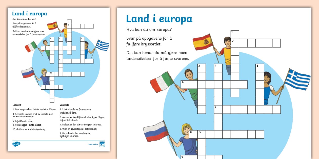 Kryssord: Land i Europa (teacher made) - Twinkl